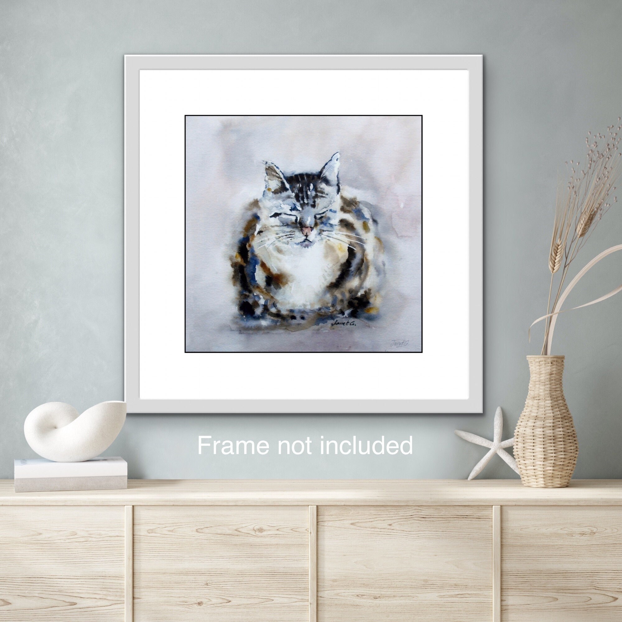 Large Tabby Cat Print Brown Blue Pink for Cat Lovers - Etsy