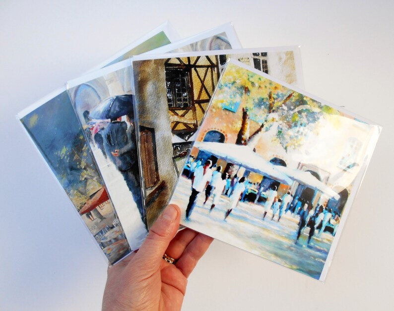 4 French Themed Art Cards Pack Set Large French Market | Etsy