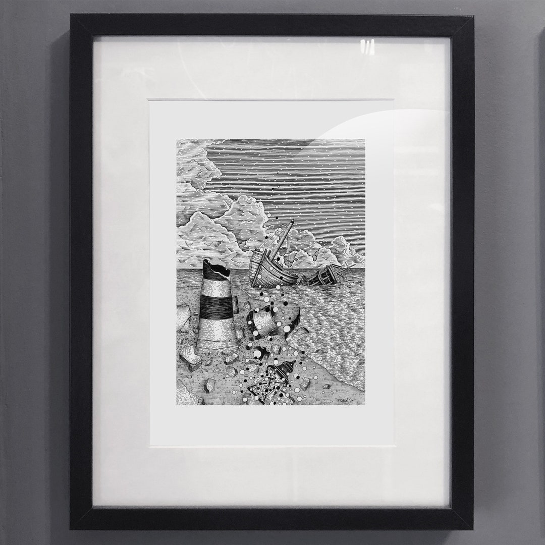Broken, the Lighthouse Drawing Series, Pen and Ink Drawing, Print - Etsy