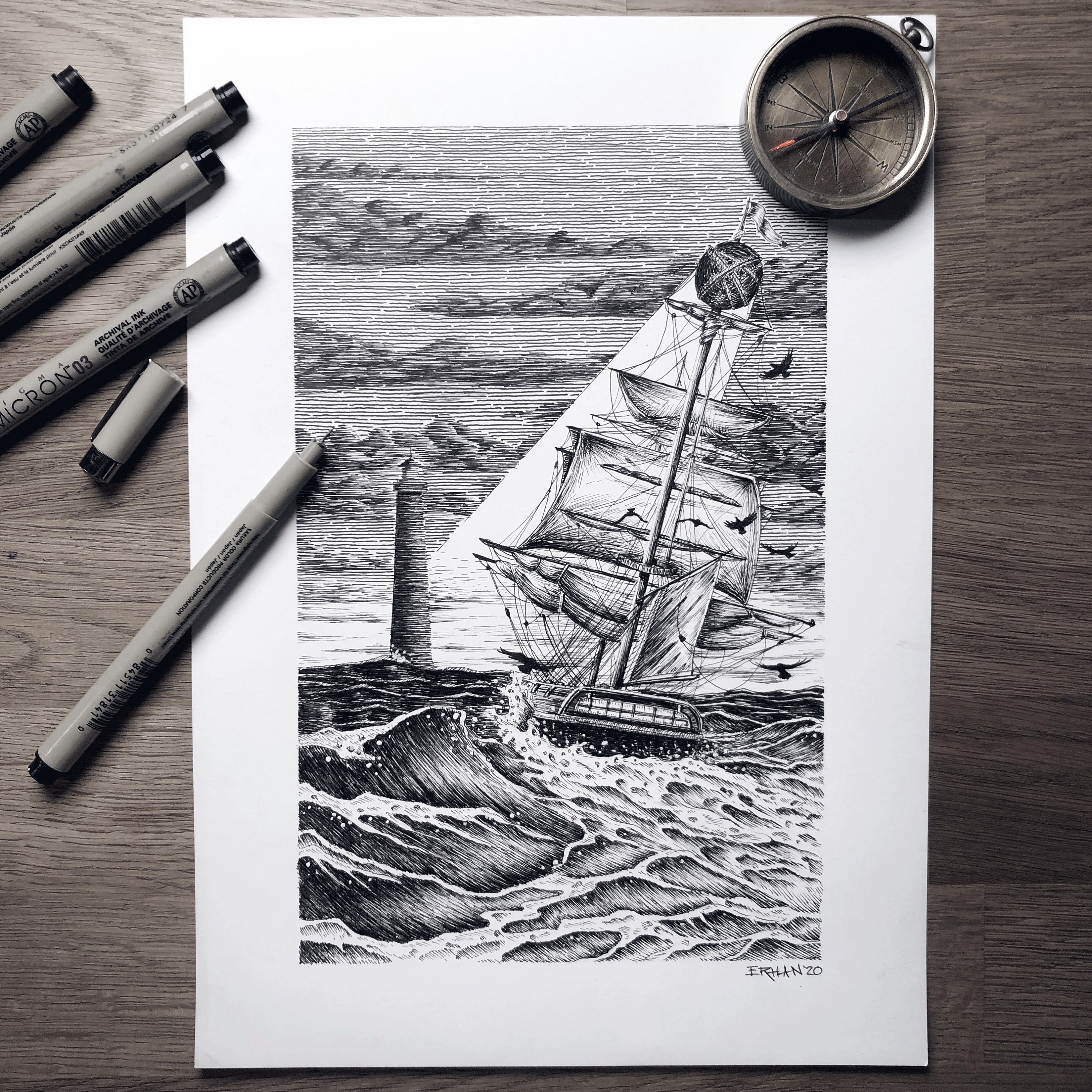 Lighthouse Pen Drawing Series "lightship" High Quality Print Out - Etsy