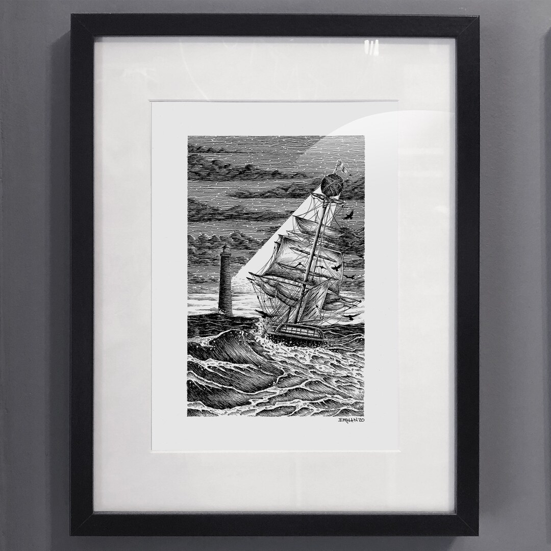 Lighthouse Pen Drawing Series "lightship" High Quality Print Out - Etsy