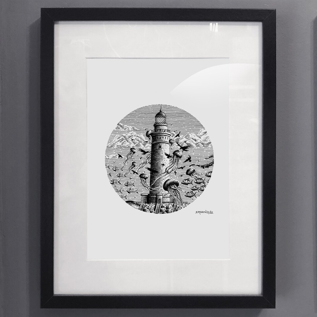 Worlds Collide. Lighthouse Pen & Ink Drawing Series, Print Out - Etsy