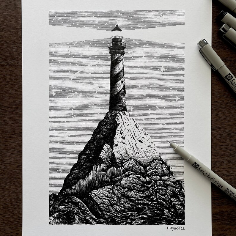 Zenith. Lighthouse, Pen & Ink Drawing Series, Print Out Copy - Etsy