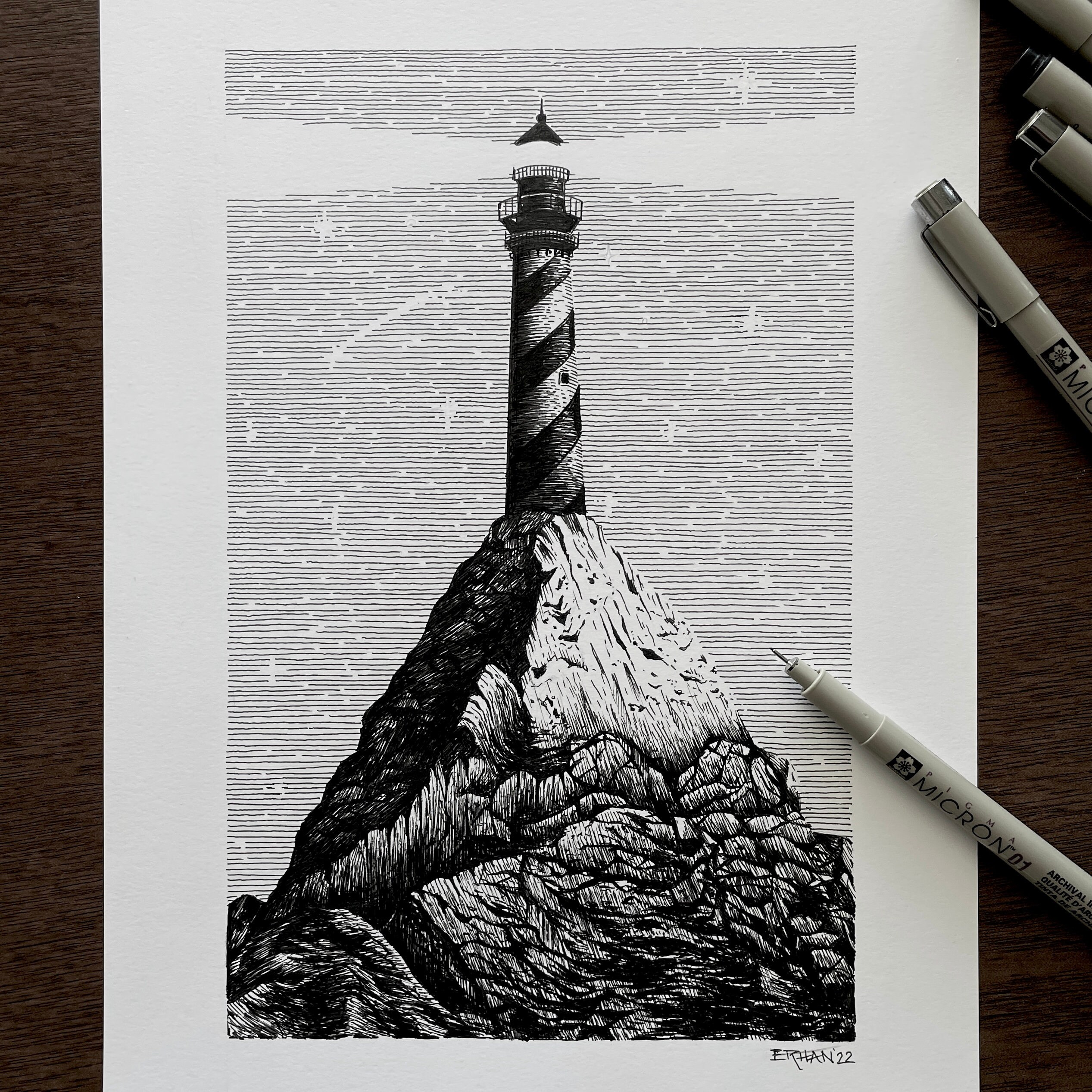 Zenith. Lighthouse, Pen & Ink Drawing Series, Print Out Copy - Etsy