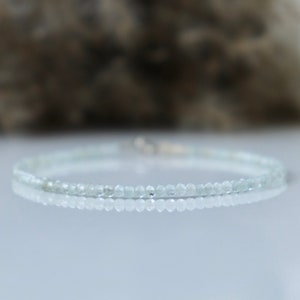 Light Green Beryl Bracelet, Genuine Beryl Jewelry, Bracelet Femme, Delicate 2mm Bead Bracelet ...