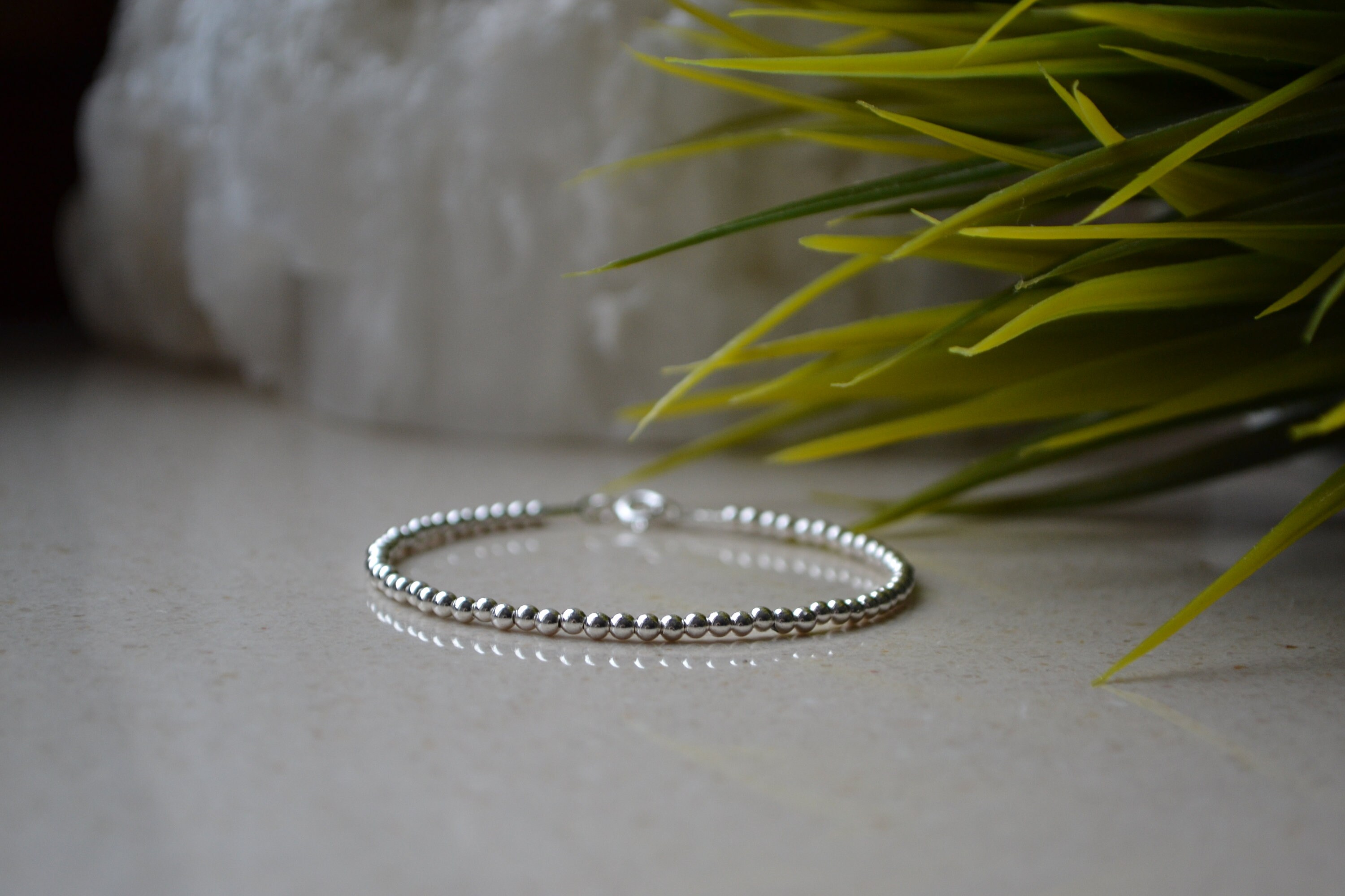 Delicate Silver Beaded Bracelet - Bracelet Femme, Dainty Hematite ...