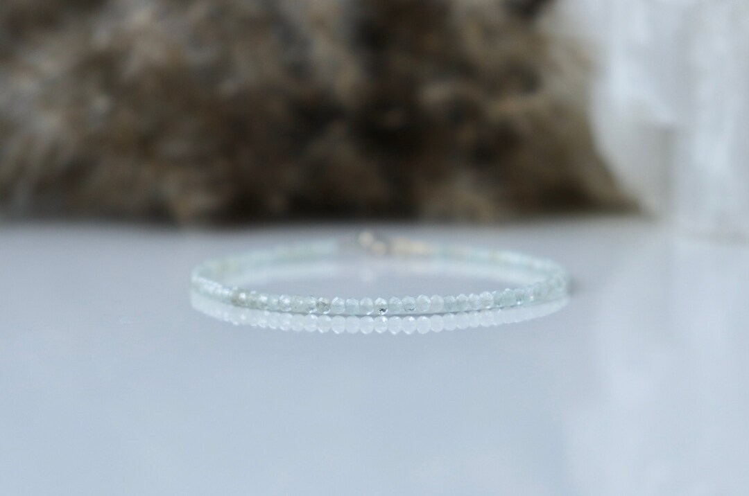 Light Green Beryl Bracelet, Genuine Beryl Jewelry, Bracelet Femme, Delicate 2mm Bead Bracelet ...