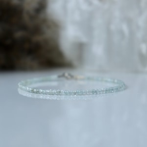 Light Green Beryl Bracelet, Genuine Beryl Jewelry, Bracelet Femme, Delicate 2mm Bead Bracelet ...