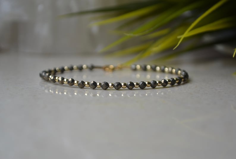 Gold Pyrite Bracelet - Raw Pyrite Jewelry, Bracelet Femme, Delicate ...