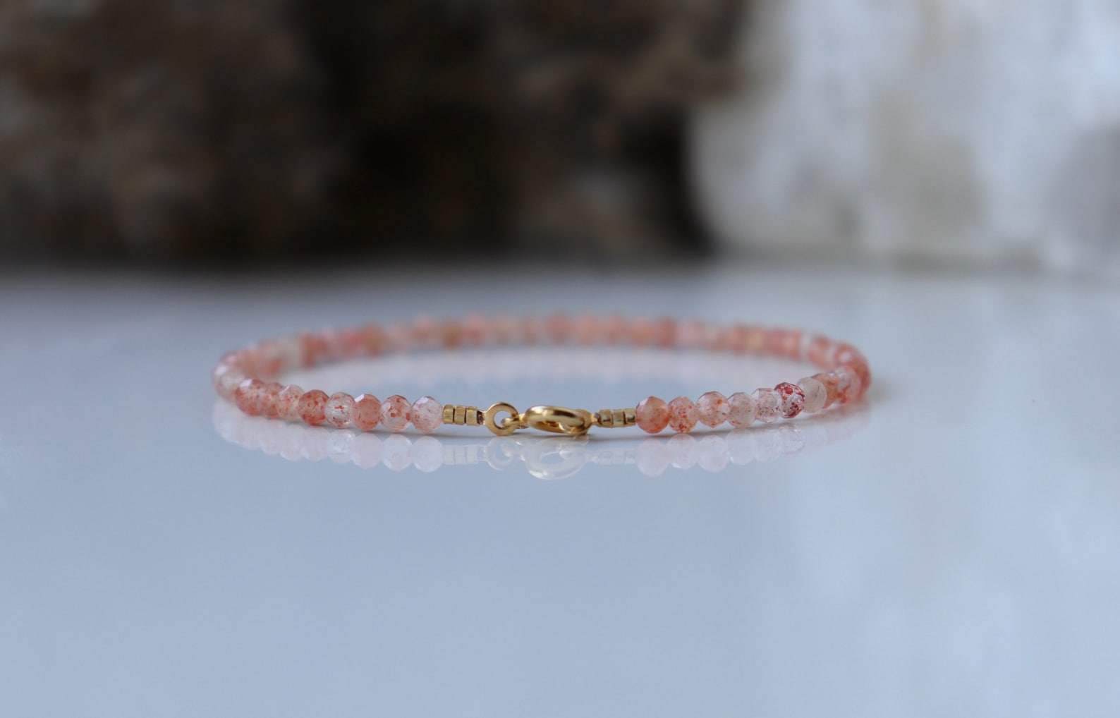Oregon Sunstone Bracelet Bracelet Femme 3mm Gemstone - Etsy