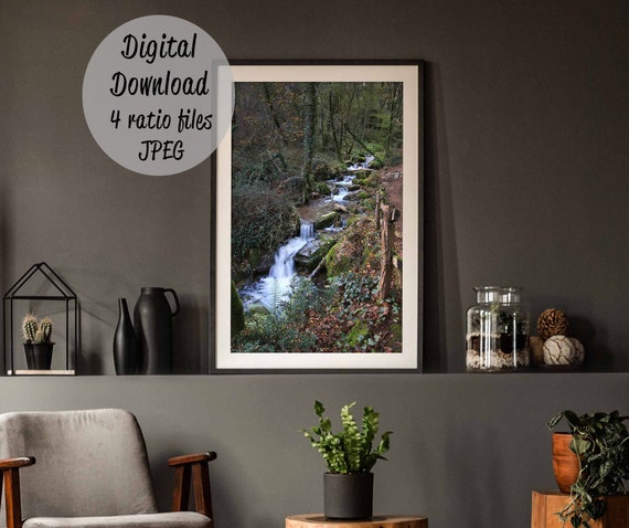 Poster of a Waterfall in the Forest in the Fall. - Etsy