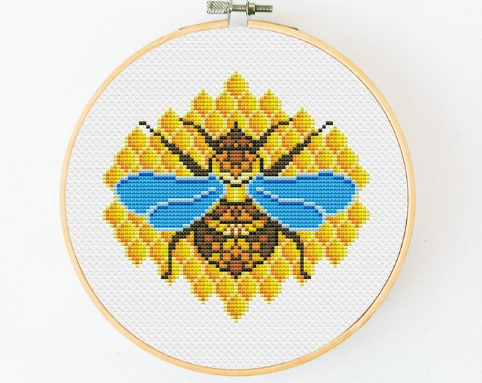 Bumble Bee Cross Stitch Pattern PDF: Honeycomb Insect Mandala ...