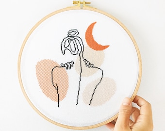 Boho Woman Cross Stitch Pattern PDF Female Line Hand | Etsy