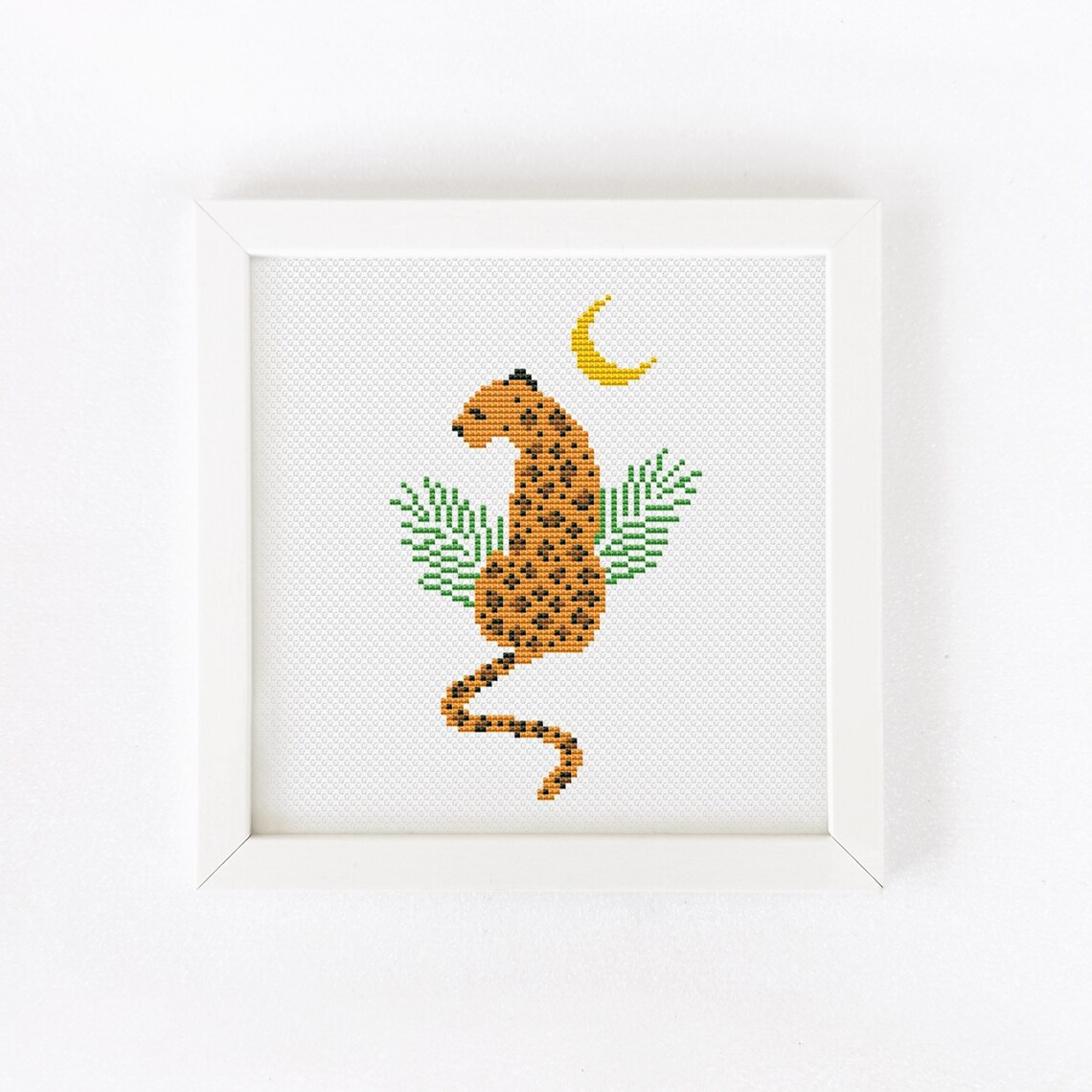 Leopard Cross Stitch Pattern PDF Animal and Moon Cross | Etsy