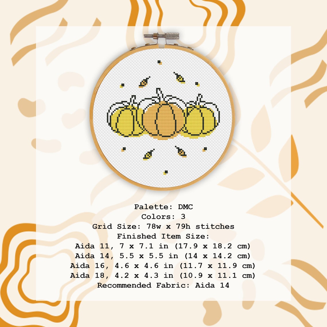 Pumpkin Cross Stitch Pattern PDF Autumn Cross Stitch Fall | Etsy