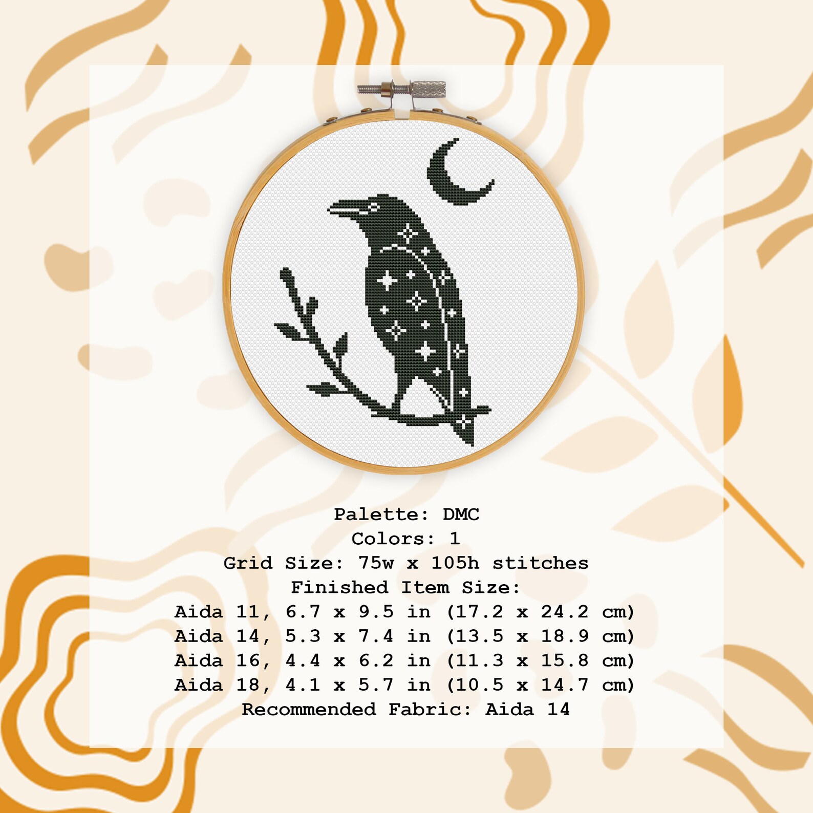 Raven Cross Stitch Pattern PDF Witch Cross Stitch Gothic - Etsy