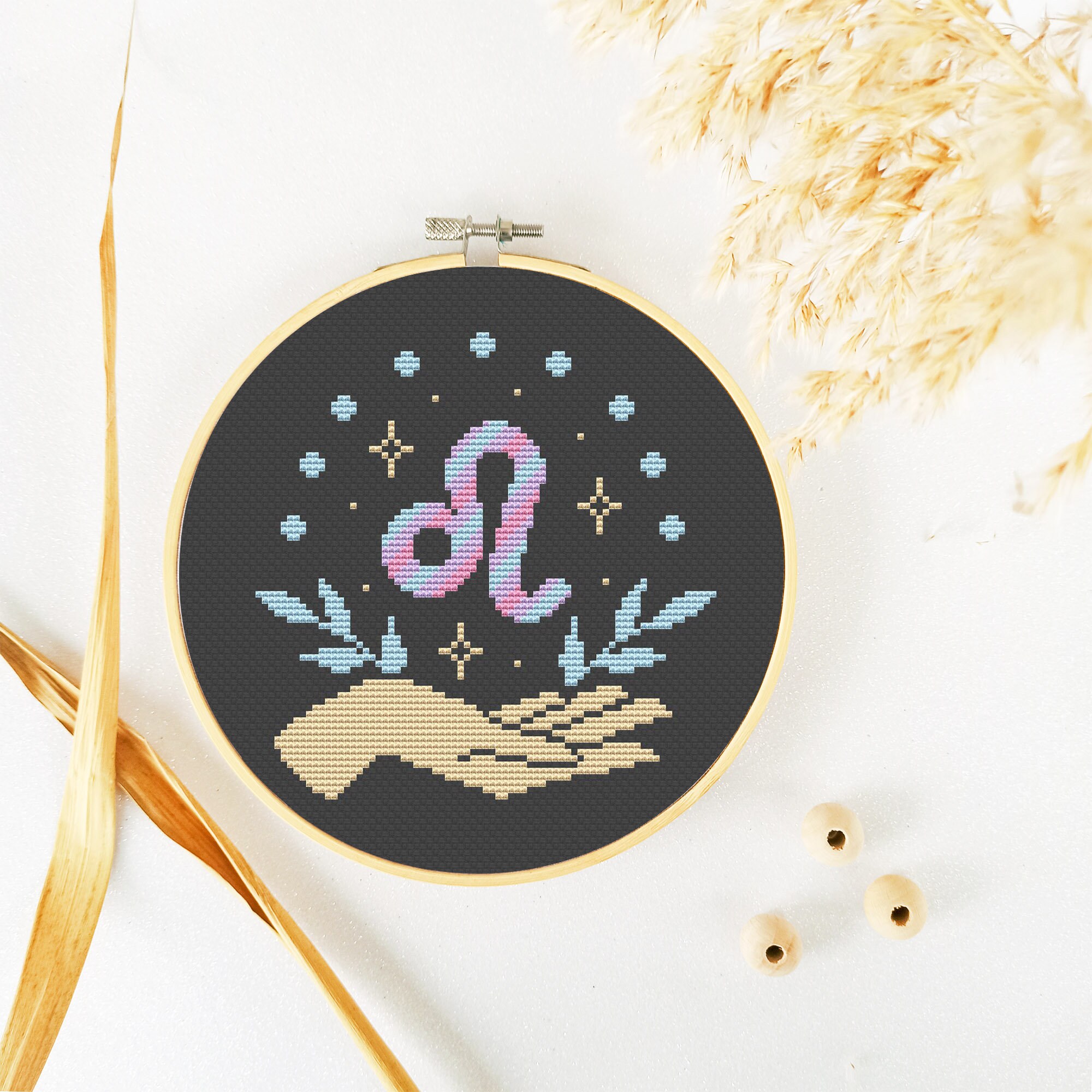 Leo Cross Stitch Pattern PDF Zodiac Sign Hand Embroidery | Etsy