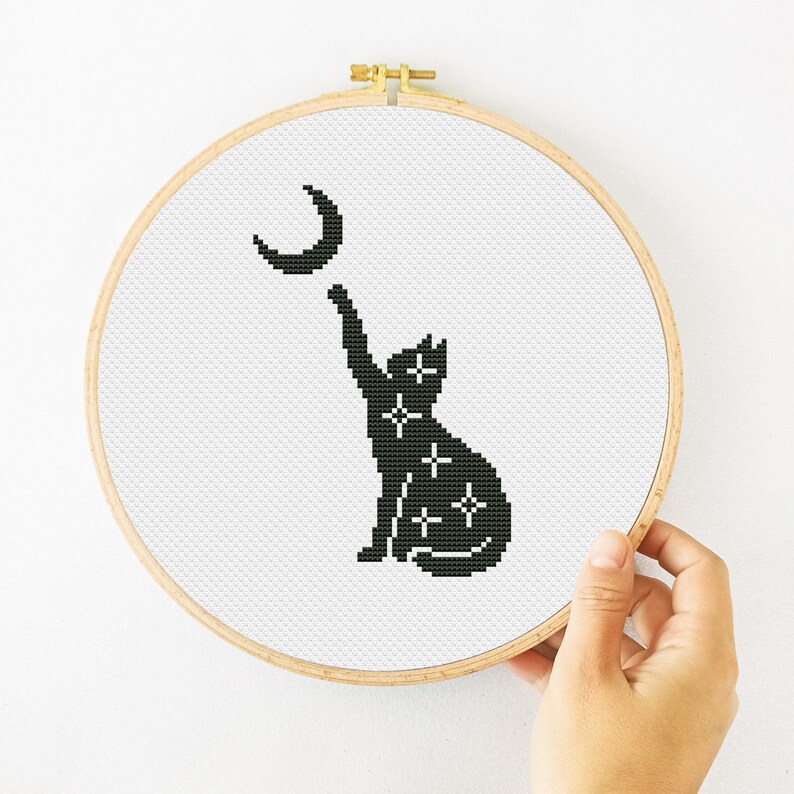 Cat Cross Stitch Pattern PDF, Animal Cross Stitch, Moon Hand Embroidery ...