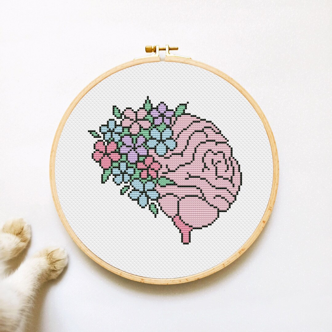 Brain Cross Stitch Pattern PDF, Anatomy Cross Stitch, Floral Hand ...