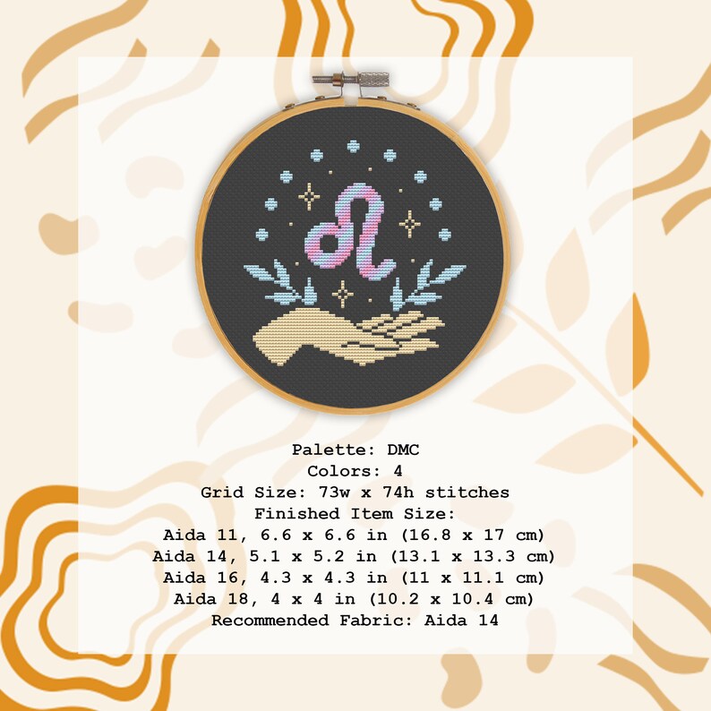 Leo Cross Stitch Pattern PDF Zodiac Sign Hand Embroidery - Etsy