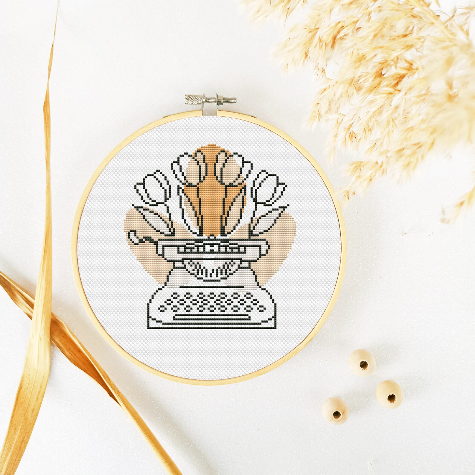 Typewriter Cross Stitch Pattern PDF Boho Flower Cross Stitch - Etsy