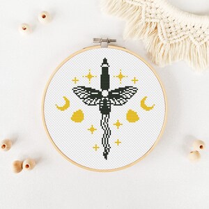 Witch Cross Stitch Pattern PDF, Celestial Moth Xstitch, Mystical Moon ...