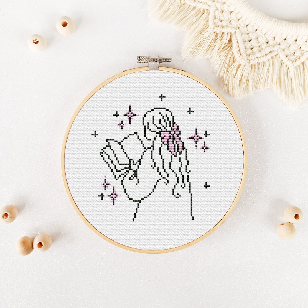 Book Cross Stitch Pattern PDF, Reading Cross Stitch, Bookworm Xstitch ...