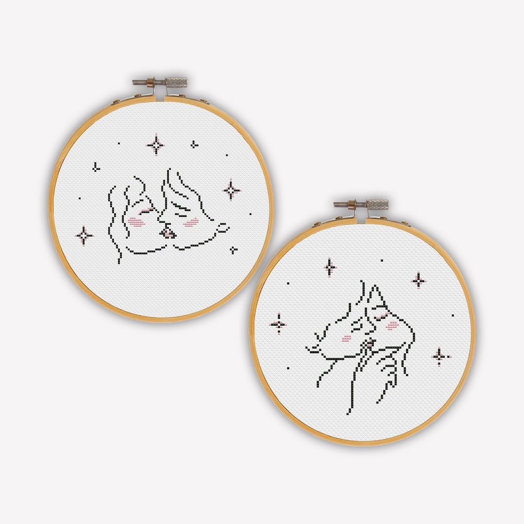 Love Cross Stitch Pattern Set PDF, Couple Cross Stitch Patterns, Kiss ...