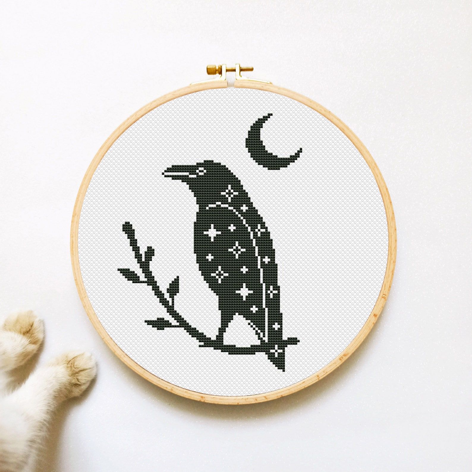 Raven Cross Stitch Pattern PDF Witch Cross Stitch Gothic - Etsy