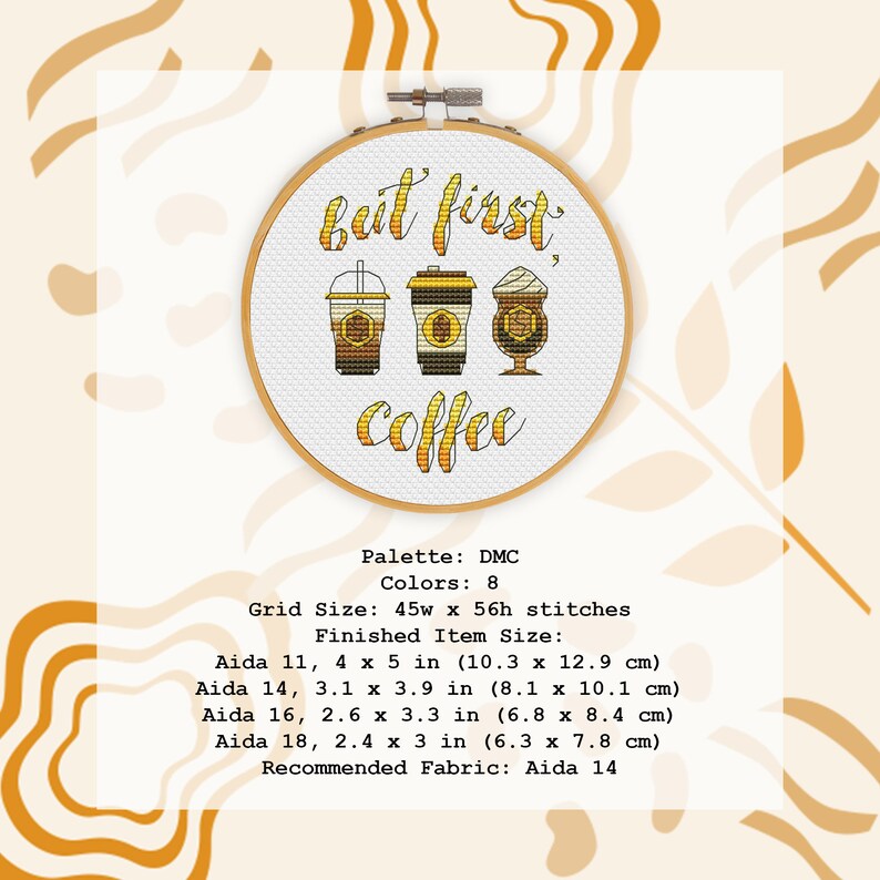 Gráfico de Ponto Cruz de Café em PDF, Mas Primeiro Tome um Café ...