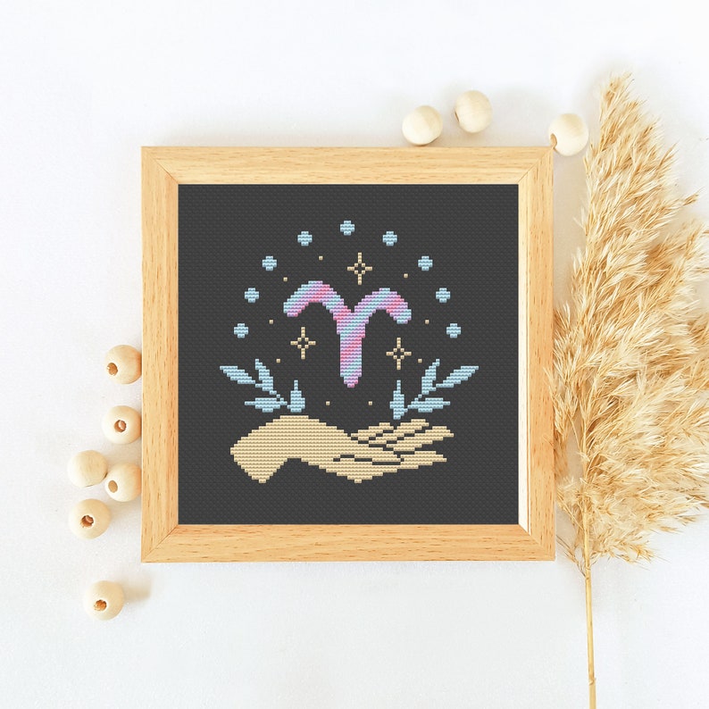 Aries Cross Stitch Pattern PDF Zodiac Sign Hand Embroidery | Etsy