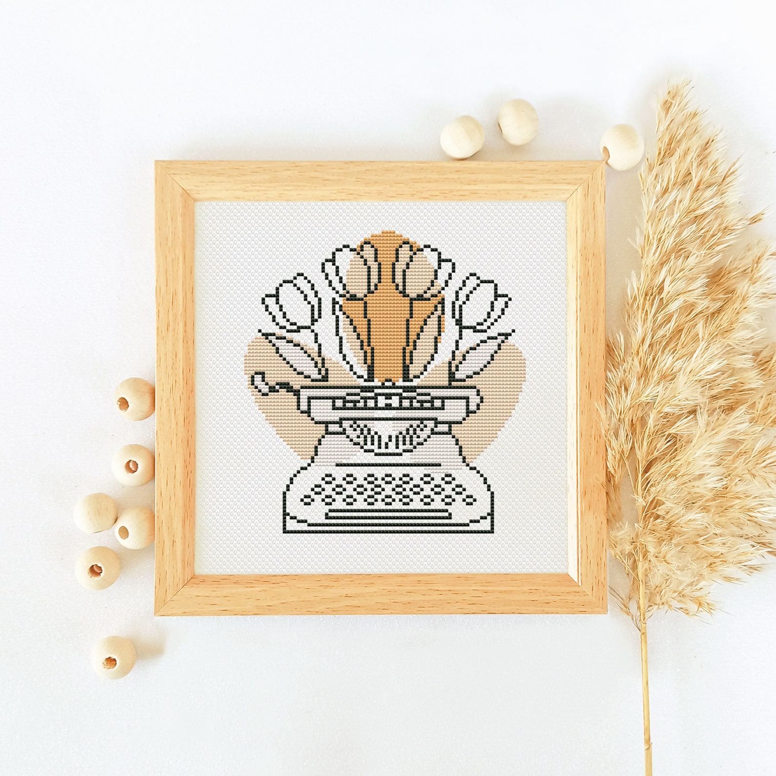 Typewriter Cross Stitch Pattern PDF Boho Flower Cross Stitch | Etsy