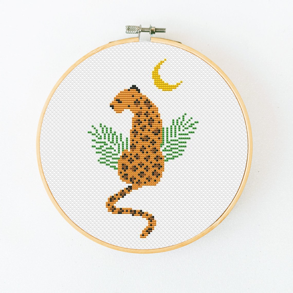 Leopard Cross Stitch Pattern PDF Animal and Moon Cross | Etsy