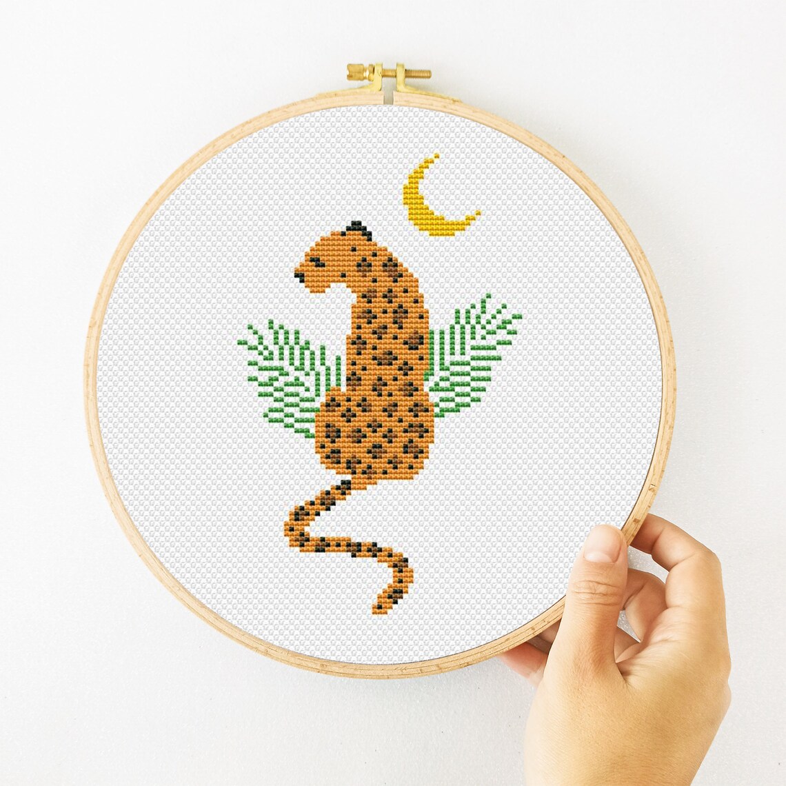 Leopard Cross Stitch Pattern PDF Animal and Moon Cross | Etsy