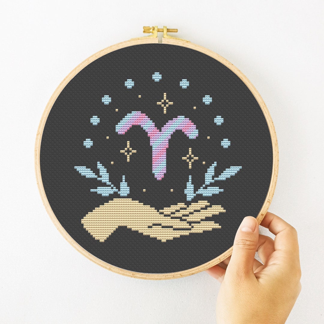 Aries Cross Stitch Pattern PDF, Zodiac Sign Hand Embroidery, Astrology ...