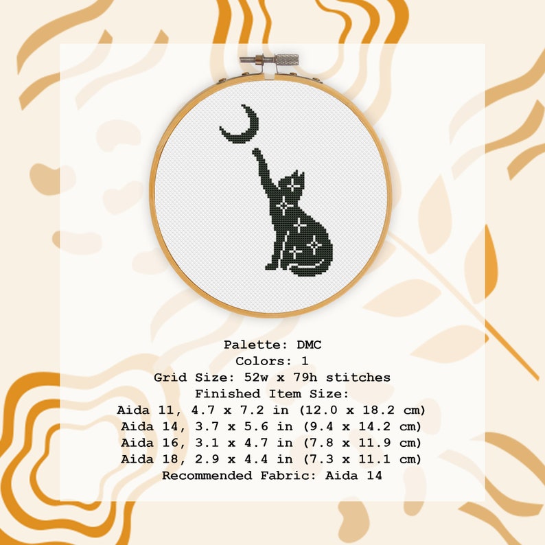 Cat Cross Stitch Pattern PDF, Animal Cross Stitch, Moon Hand Embroidery ...