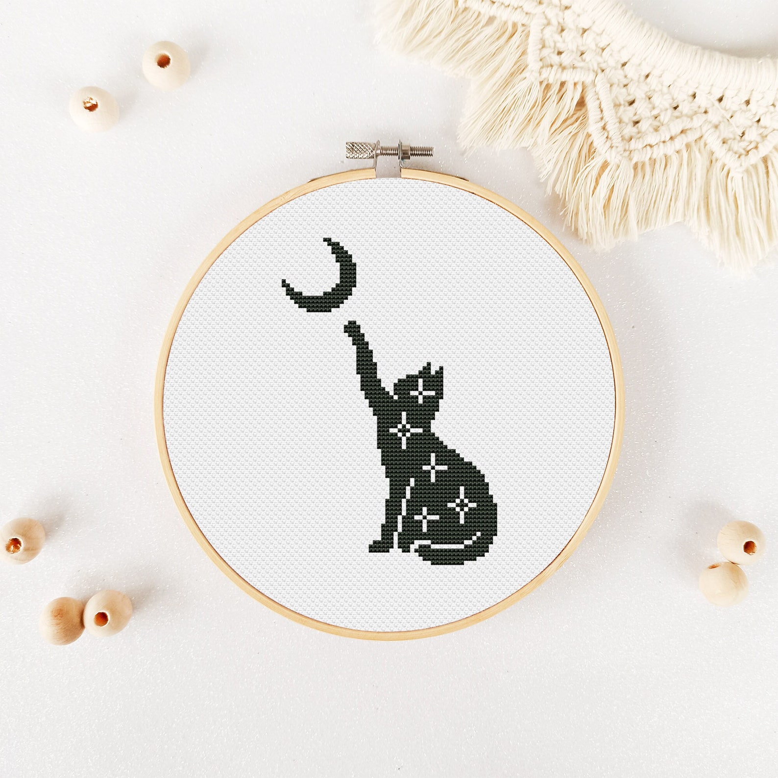 Cat Cross Stitch Pattern PDF, Animal Cross Stitch, Moon Hand Embroidery ...