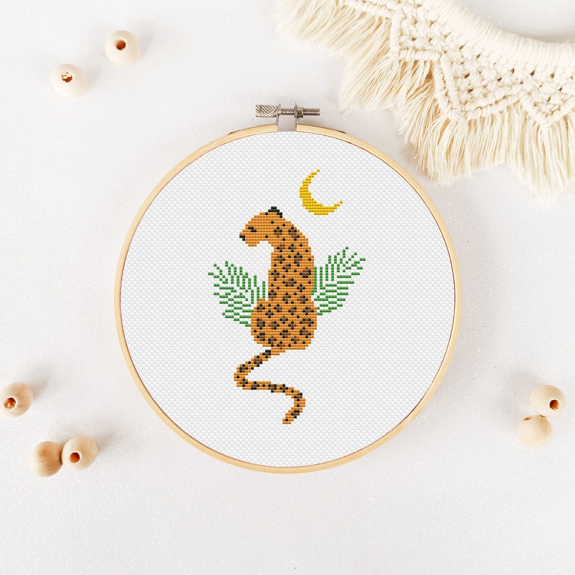 Leopard Cross Stitch Pattern PDF Animal and Moon Cross | Etsy