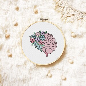 Brain Cross Stitch Pattern PDF, Anatomy Cross Stitch, Floral Hand ...