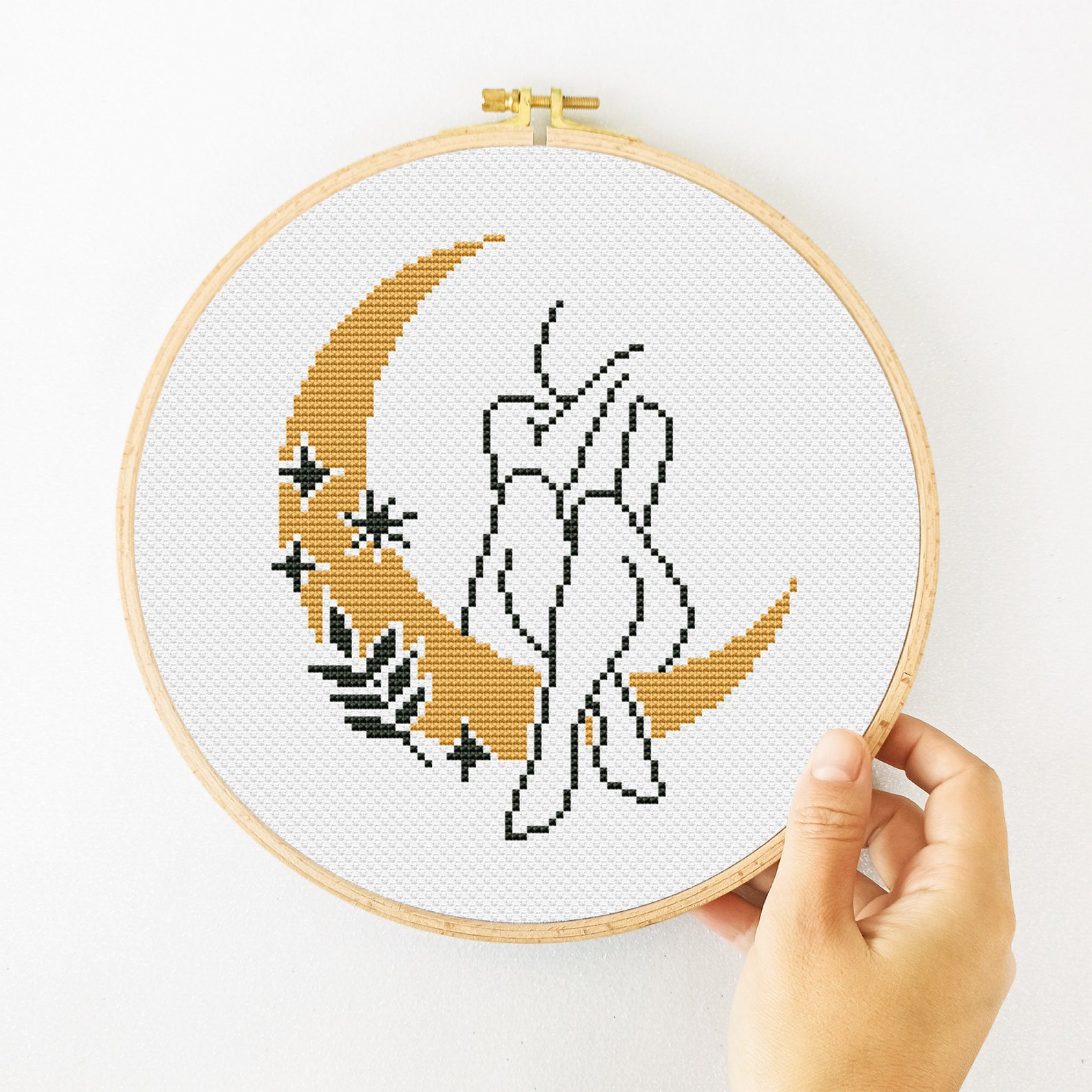 Crescent Moon Cross Stitch Pattern PDF Boho Woman Cross - Etsy