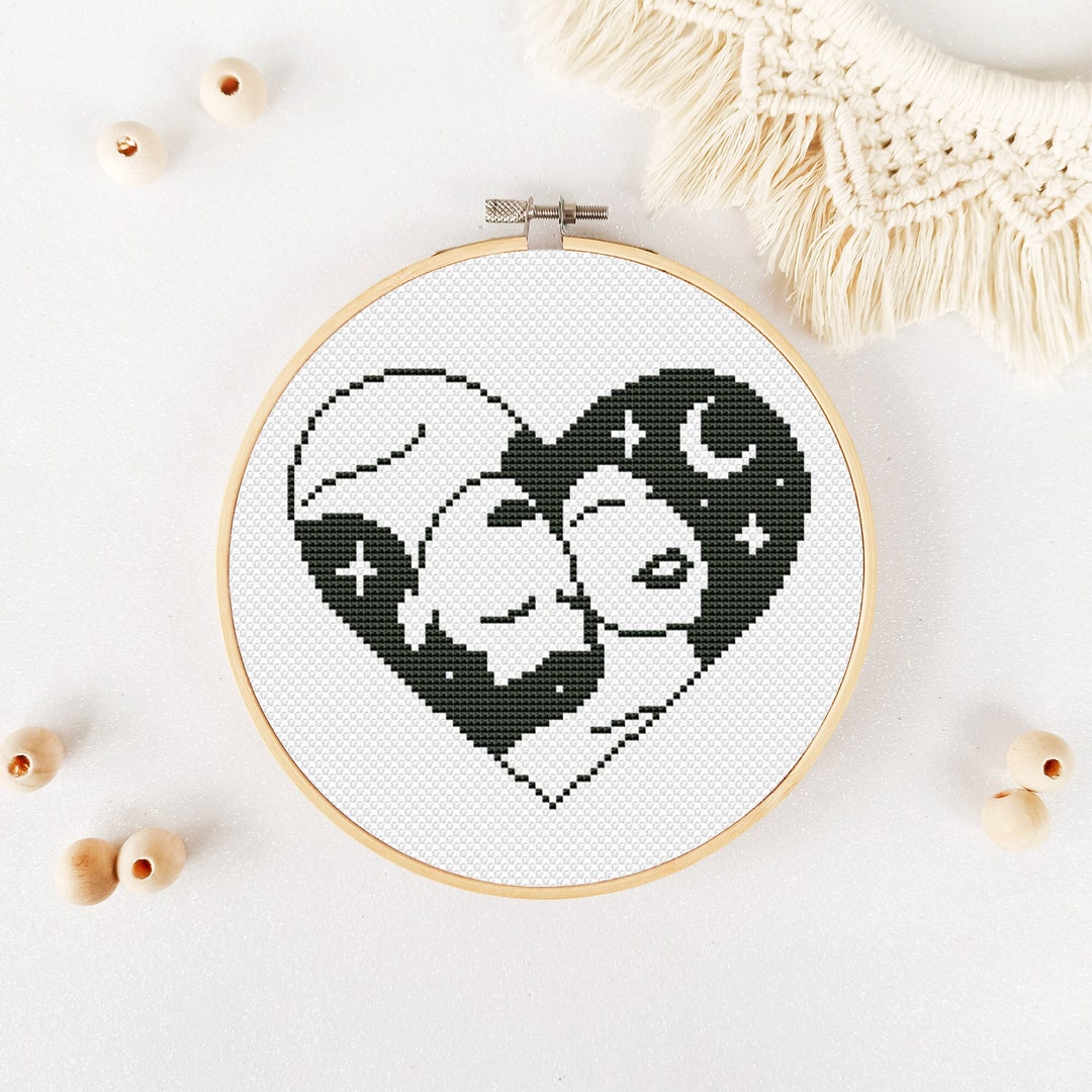 Couple in Love Cross Stitch Pattern PDF, Heart Hand Embroidery ...