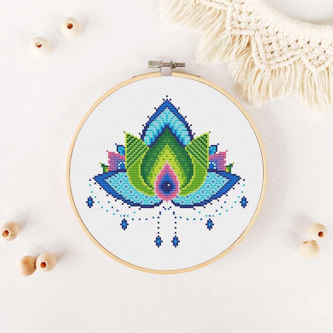 Lotus Cross Stitch Pattern PDF Flower Mandala Xstitch - Etsy