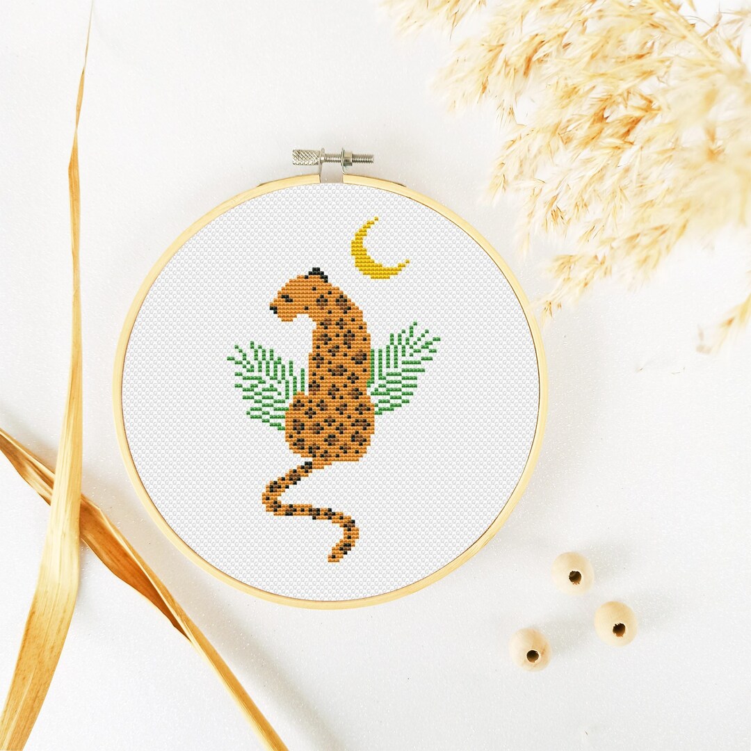 Leopard Cross Stitch Pattern PDF, Animal and Moon Cross Stitch, Boho ...