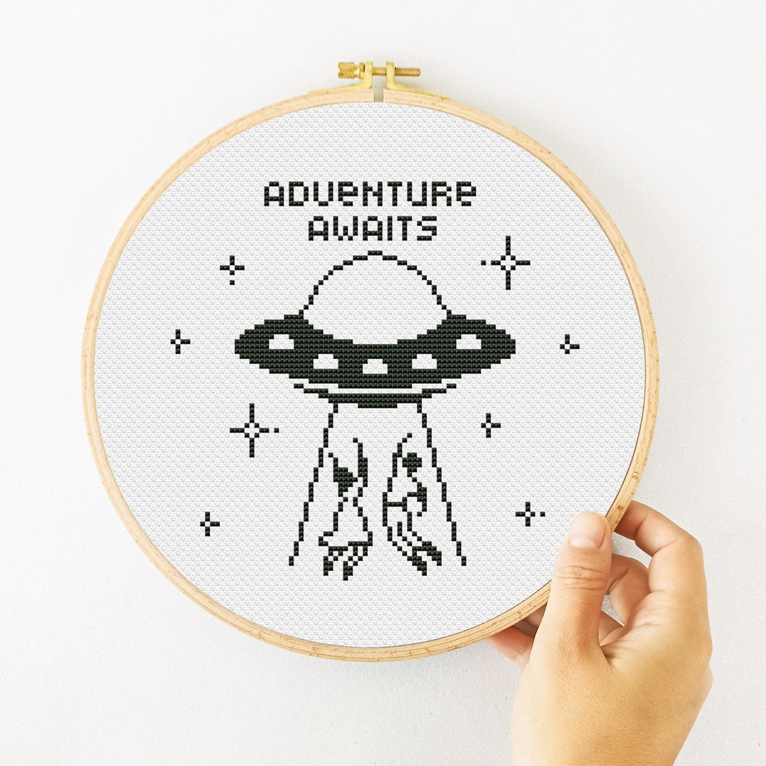 UFO Cross Stitch Pattern PDF, Alien Cross Stitch, Funny Hand Embroidery ...