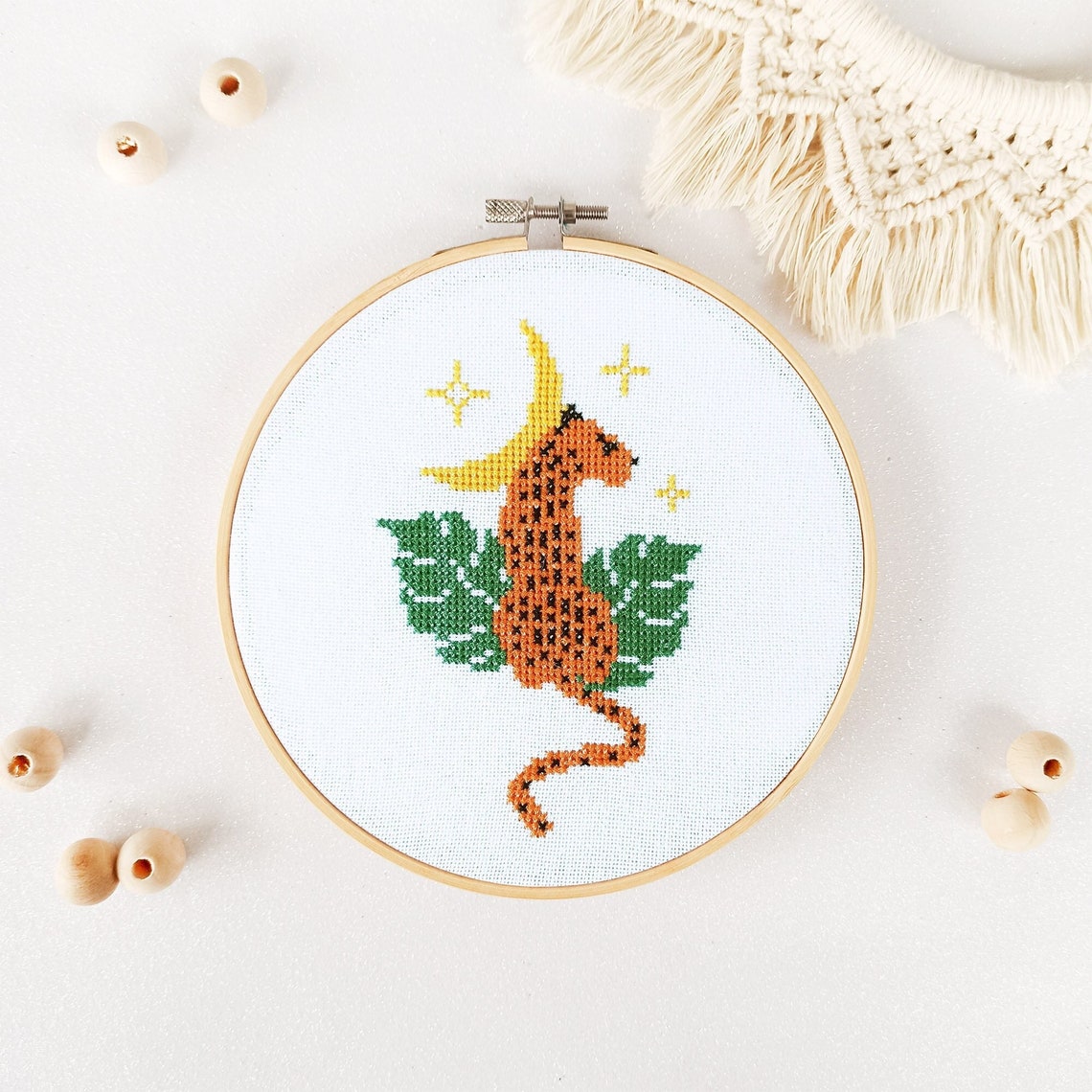 Cheetah and Moon Cross Stitch Pattern PDF Jungle Animal Cross - Etsy