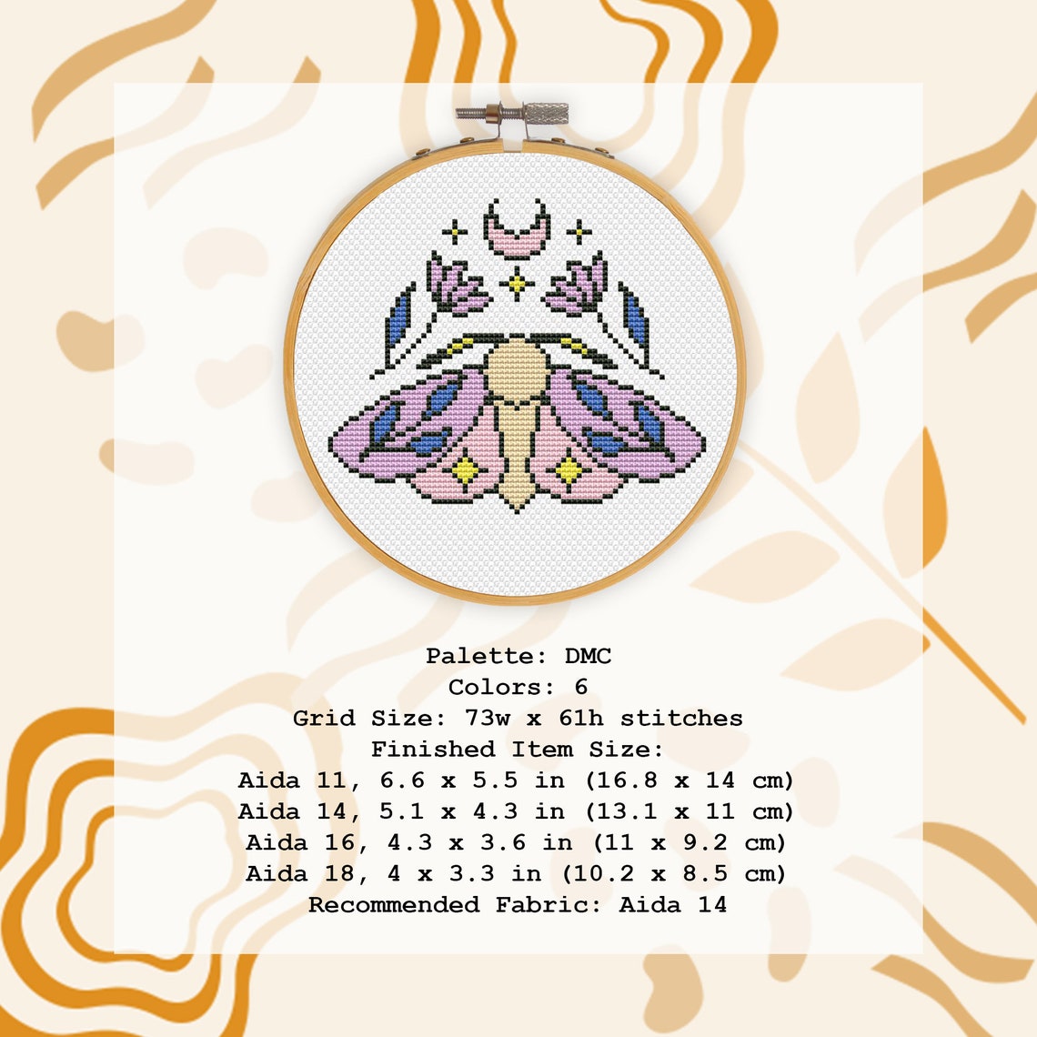 Moth Cross Stitch Pattern PDF Butterfly Cross Stitch Insect - Etsy