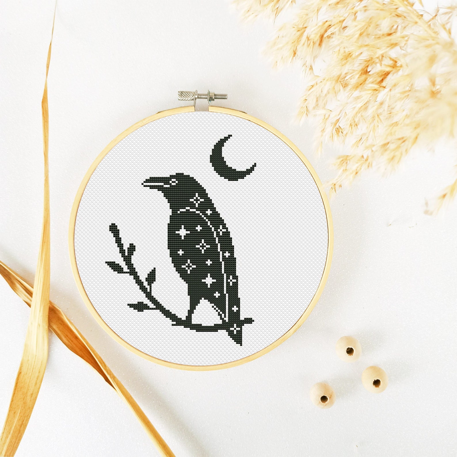 Raven Cross Stitch Pattern PDF Witch Cross Stitch Gothic | Etsy