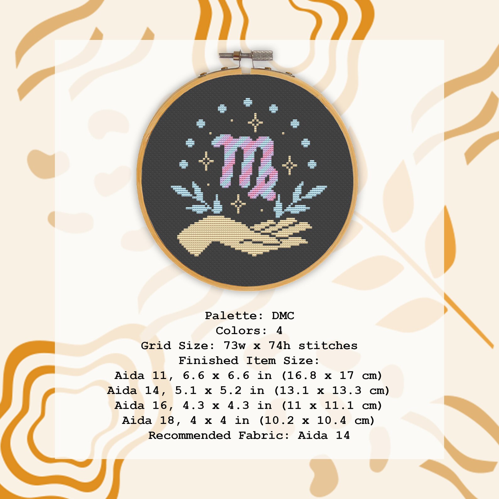 Virgo Cross Stitch Pattern PDF, Zodiac Sign Hand Embroidery, Astrology ...