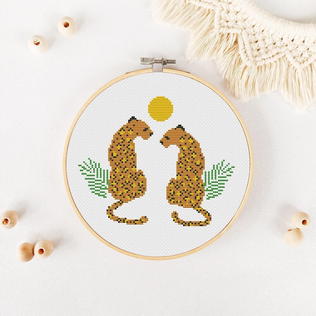 Cheetah Cross Stitch Pattern PDF, Animal Couple Cross Stitch, Cute Hand ...