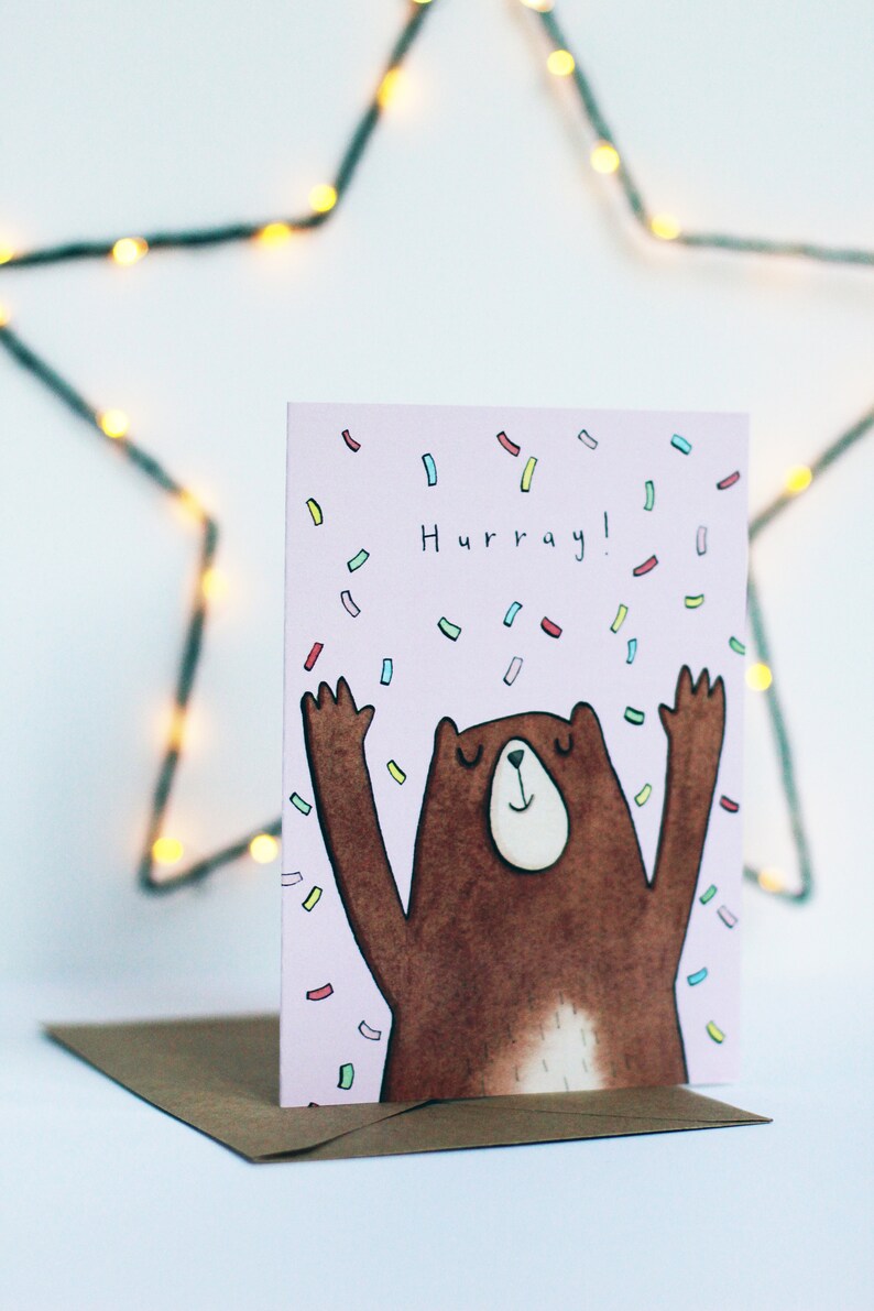 Hurray Celebration Card. Bear. Well Done. Congratulations. - Etsy UK